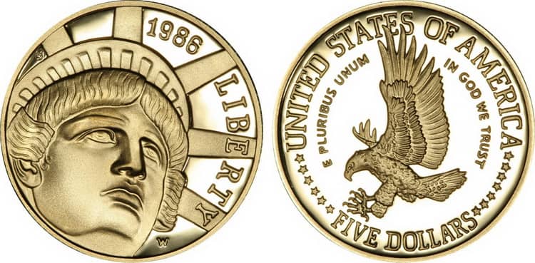 5 US dollars coins history